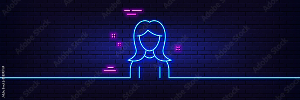 Neon light glow effect. User line icon. Female Profile sign. Woman ...