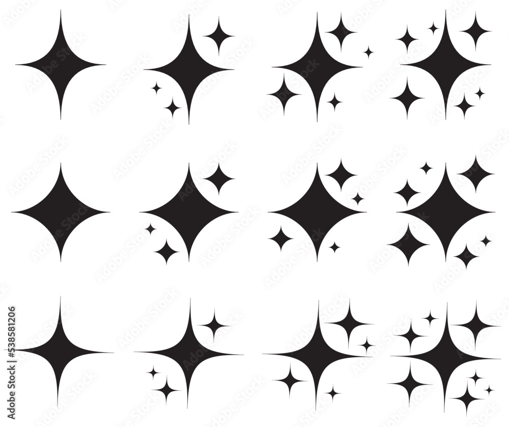 Black stars icon set. sparkling stars collection. Star icon collection. 12 Different star shapes ...