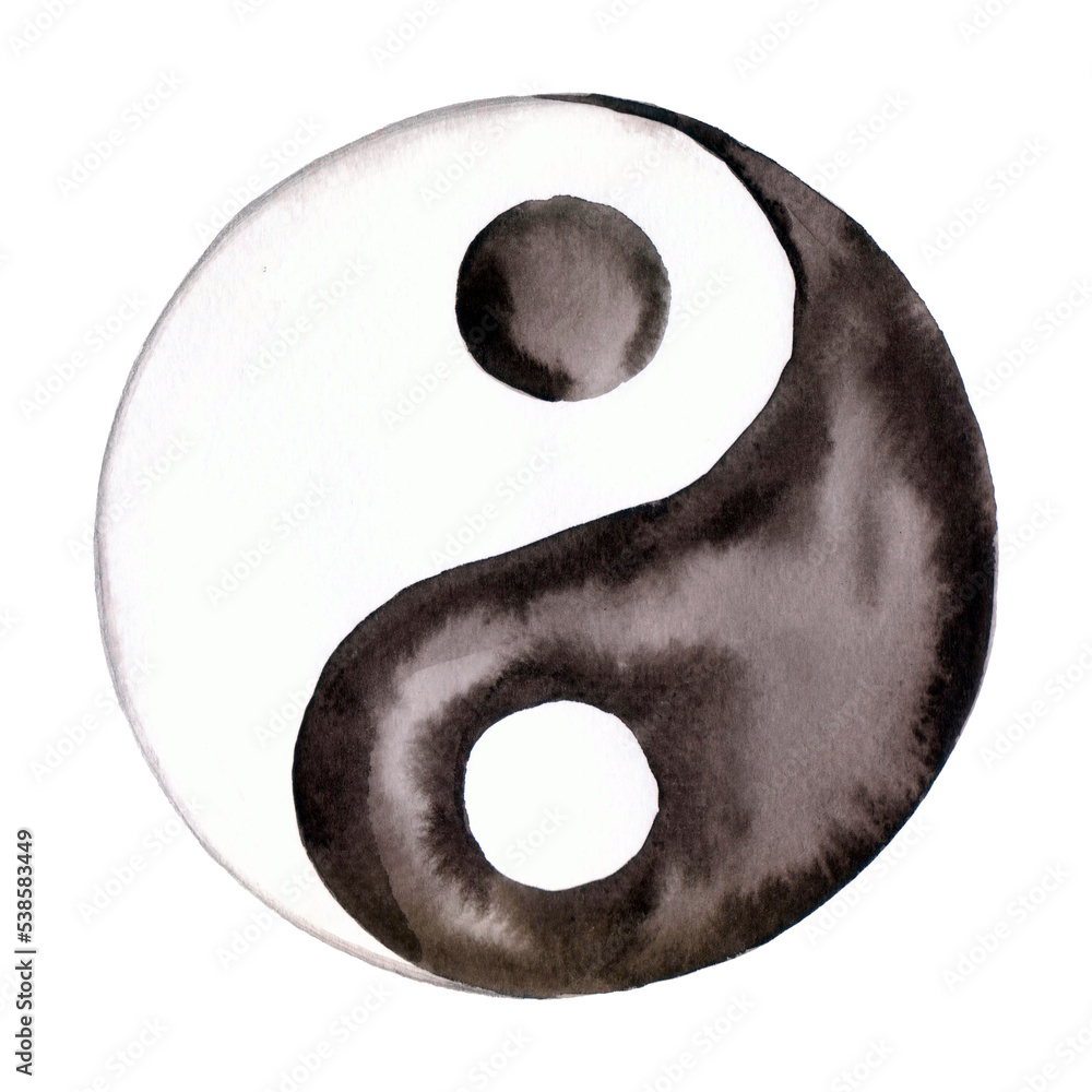 Watercolor Yin Yang Symbol - Black and White Stock Illustration | Adobe ...