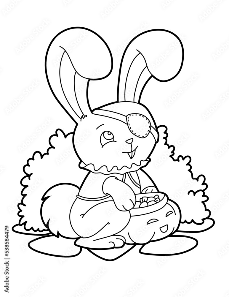 Bunny Rabbit coloring page, halloween, spooky, lineart Stock Vector ...