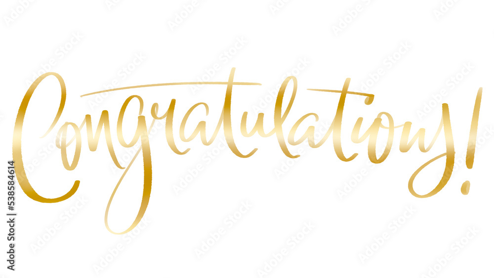Metallic gold CONGRATULATIONS brush lettering banner on transparent ...