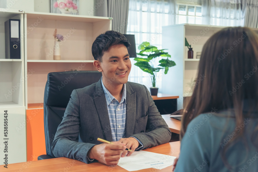 Businessman job interview by human resource HR officer interviwing ...