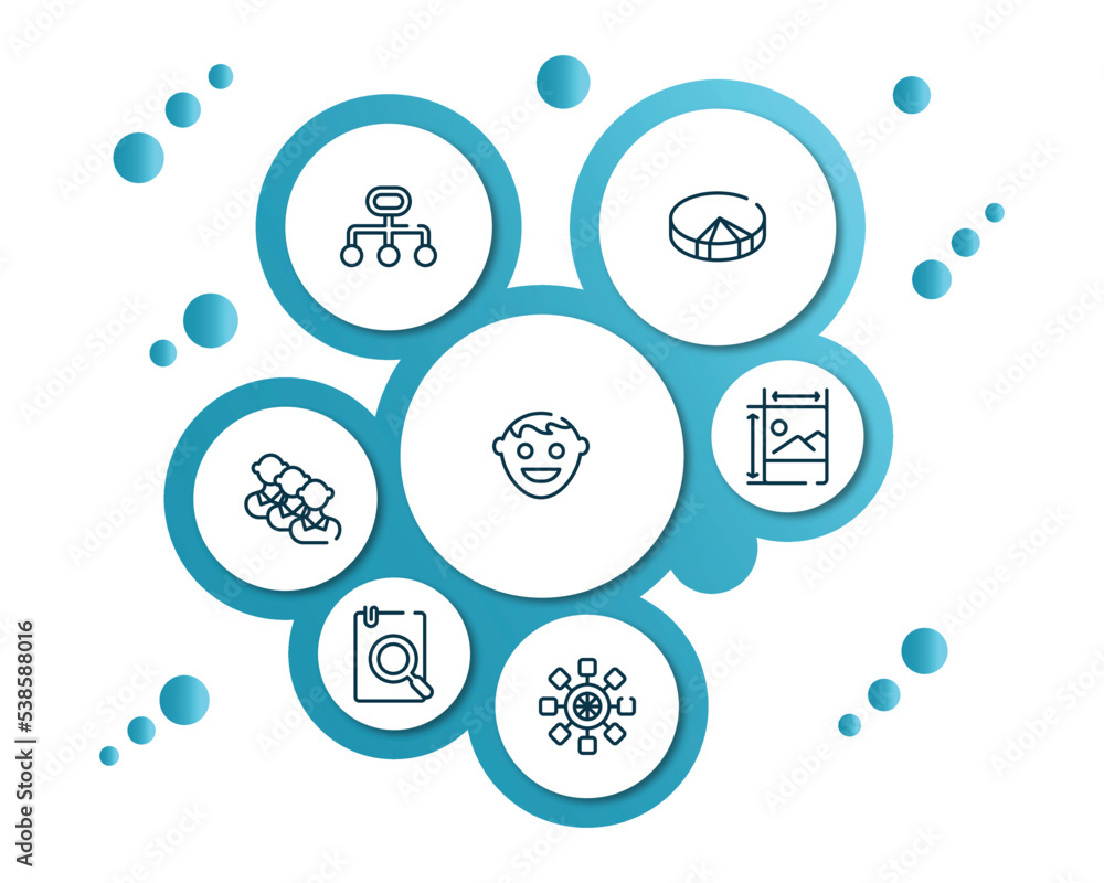 set of outline icons with infographic template. thin line icons such as connected data flow ...