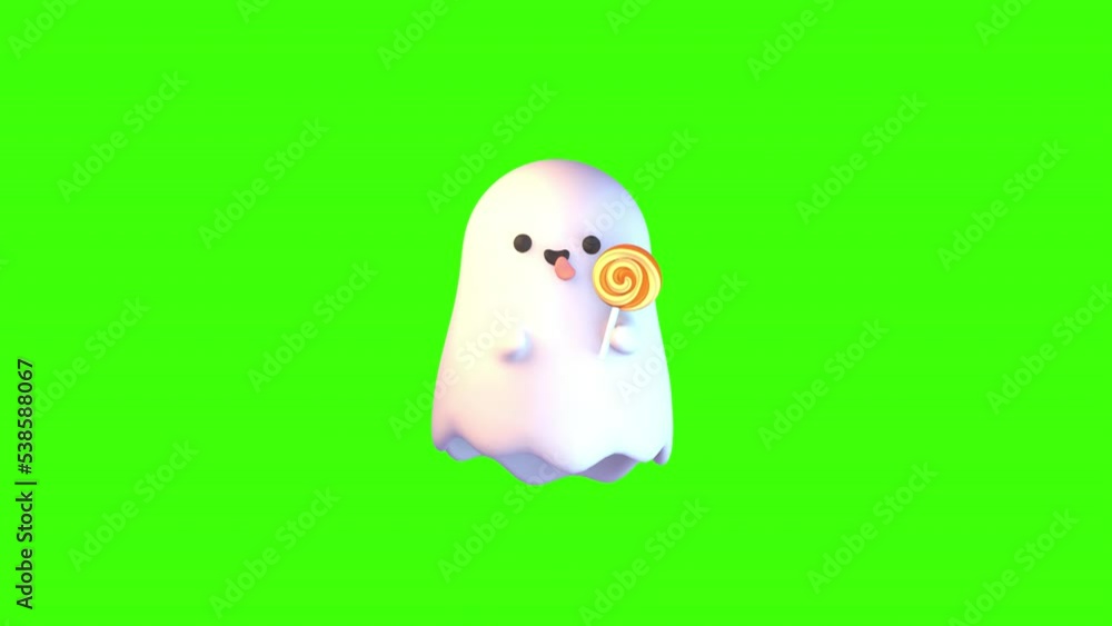 Looped isolated cute ghost with lollipop object on green screen ...