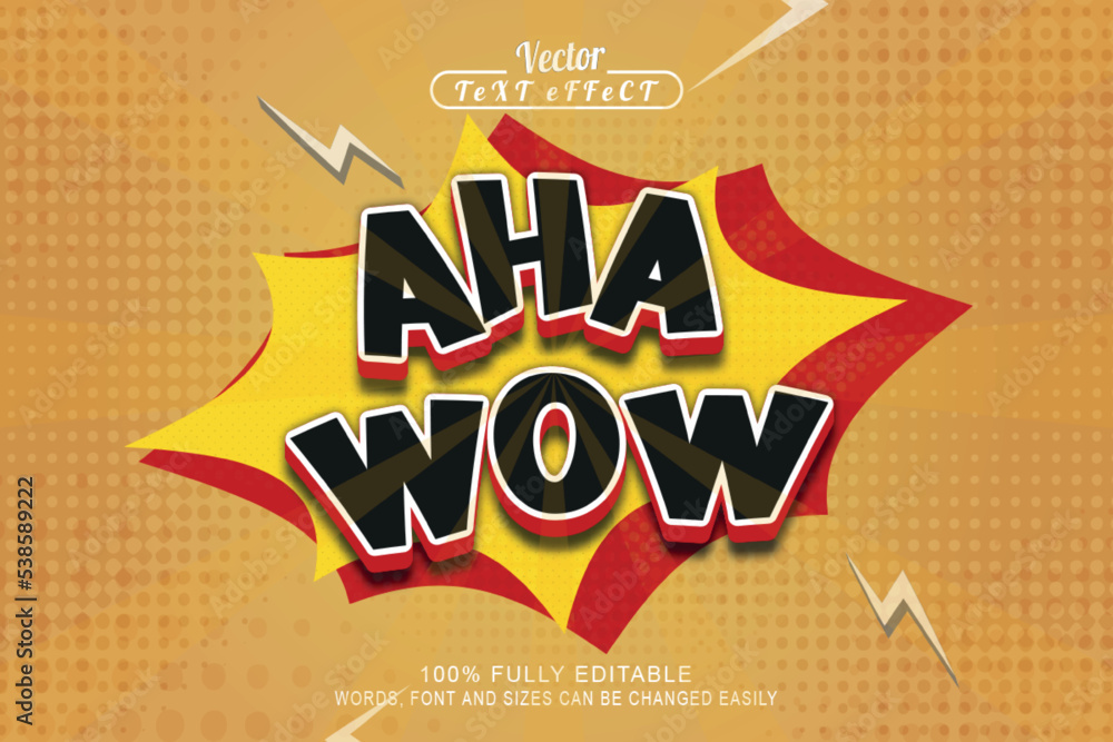 Aha Wow text effect comic style, Wow 3D text effect Stock Vector ...