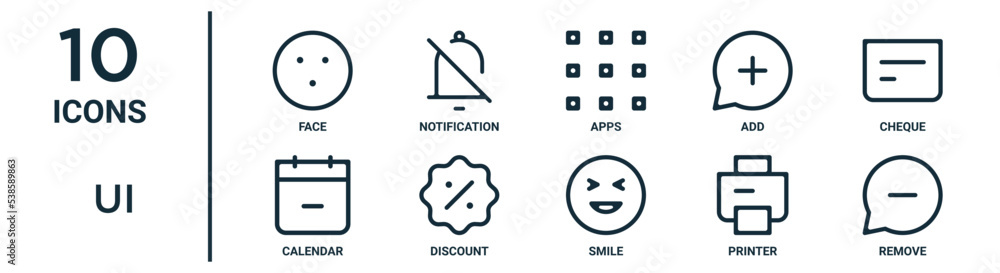 ui outline icon set includes thin line face, apps, cheque, discount ...