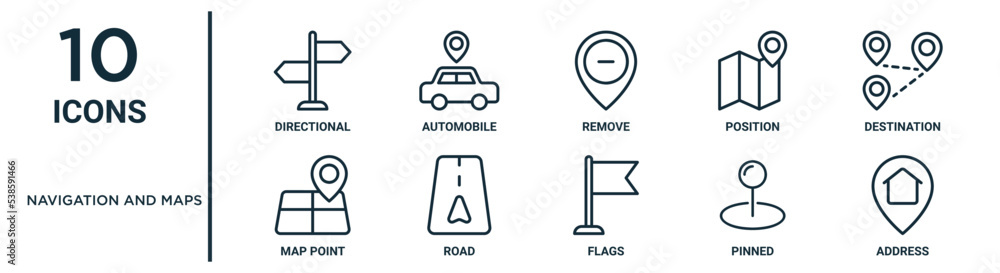 navigation and maps outline icon set includes thin line directional ...
