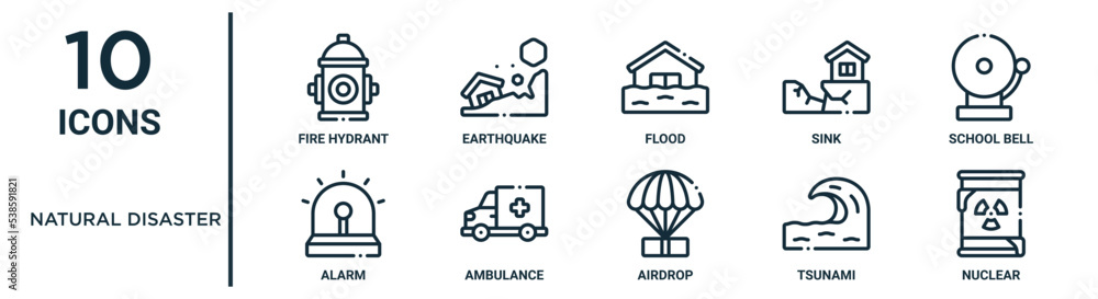 natural disaster outline icon set includes thin line fire hydrant ...