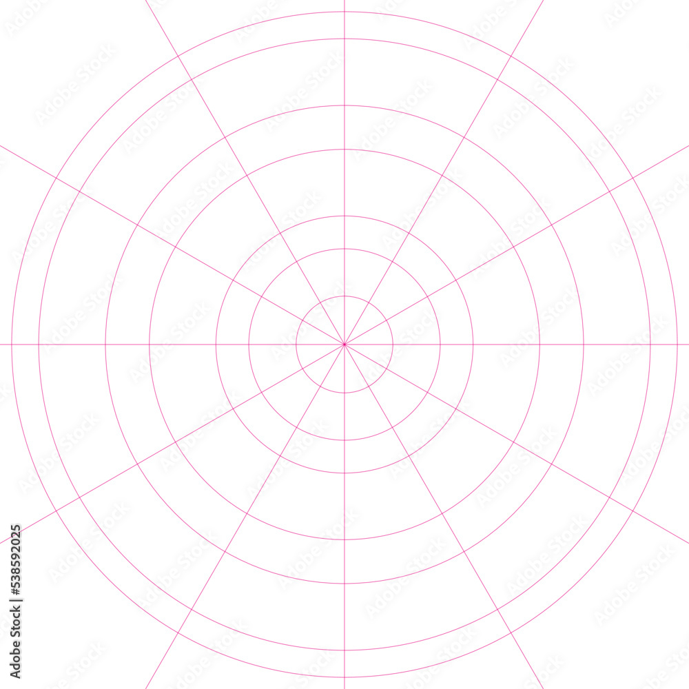 Polar grid with 7 concentric circles, 12 radial dividers, 30 degrees ...