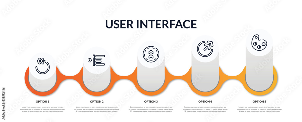 set of user interface outline icons with infographic template. thin line icons such as rotate ...