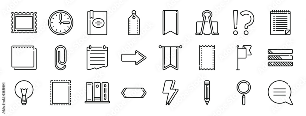 set of 24 outline web bullet journal icons such as stamp, clock ...