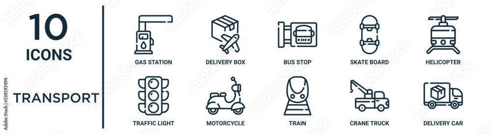 Vektorová grafika „transport outline icon set includes thin line gas ...