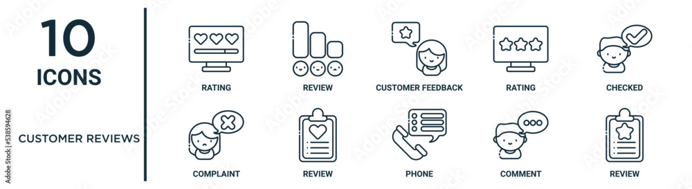 customer reviews outline icon set includes thin line rating, customer ...