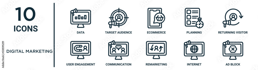 digital marketing outline icon set includes thin line data, ecommerce ... digital marketing outline icon set includes thin line data, ecommerce ...
