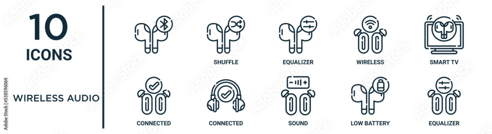 Vetor de wireless audio outline icon set includes thin line , equalizer ...