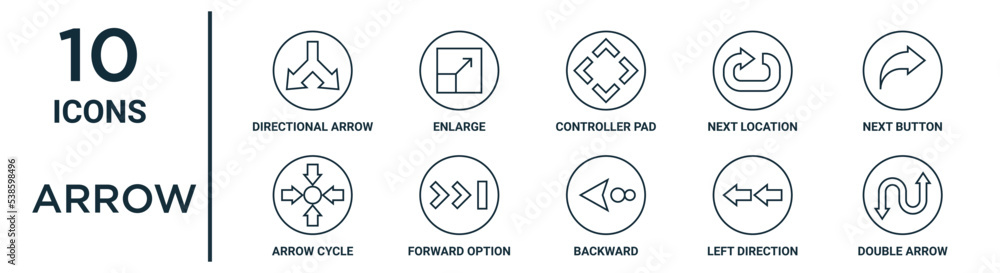 arrow outline icon set includes thin line directional arrow, controller ...