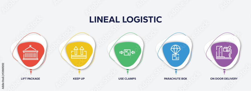 infographic element template with lineal logistic outline icons such as ...