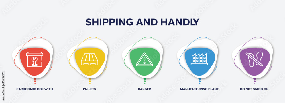 infographic element template with shipping and handly outline icons ...