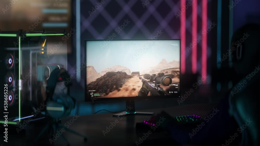 Gaming On Modern Powerful Computer Playing First Person Shooter ...