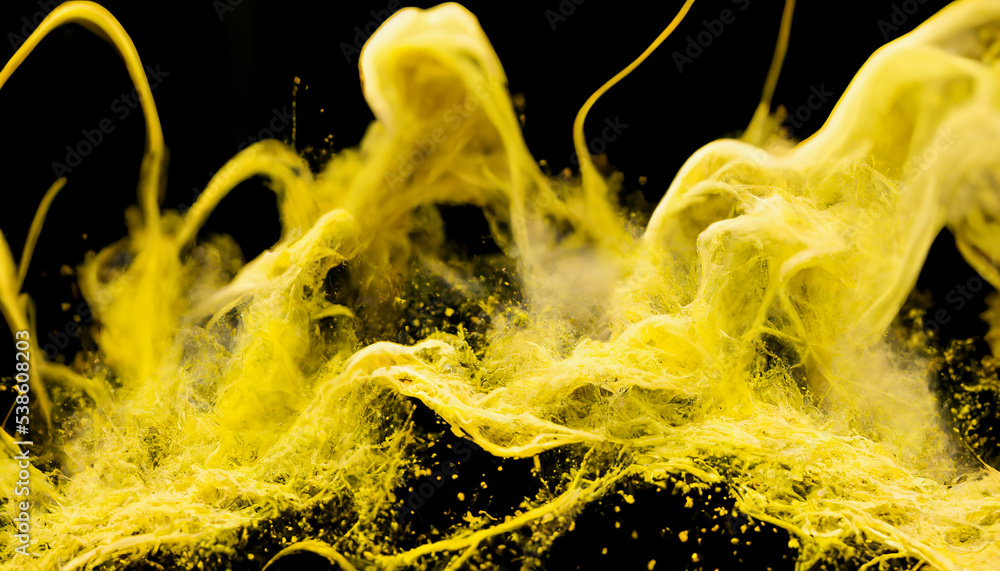 Yellow color powder explosion on black background. Explosion of yellow ...