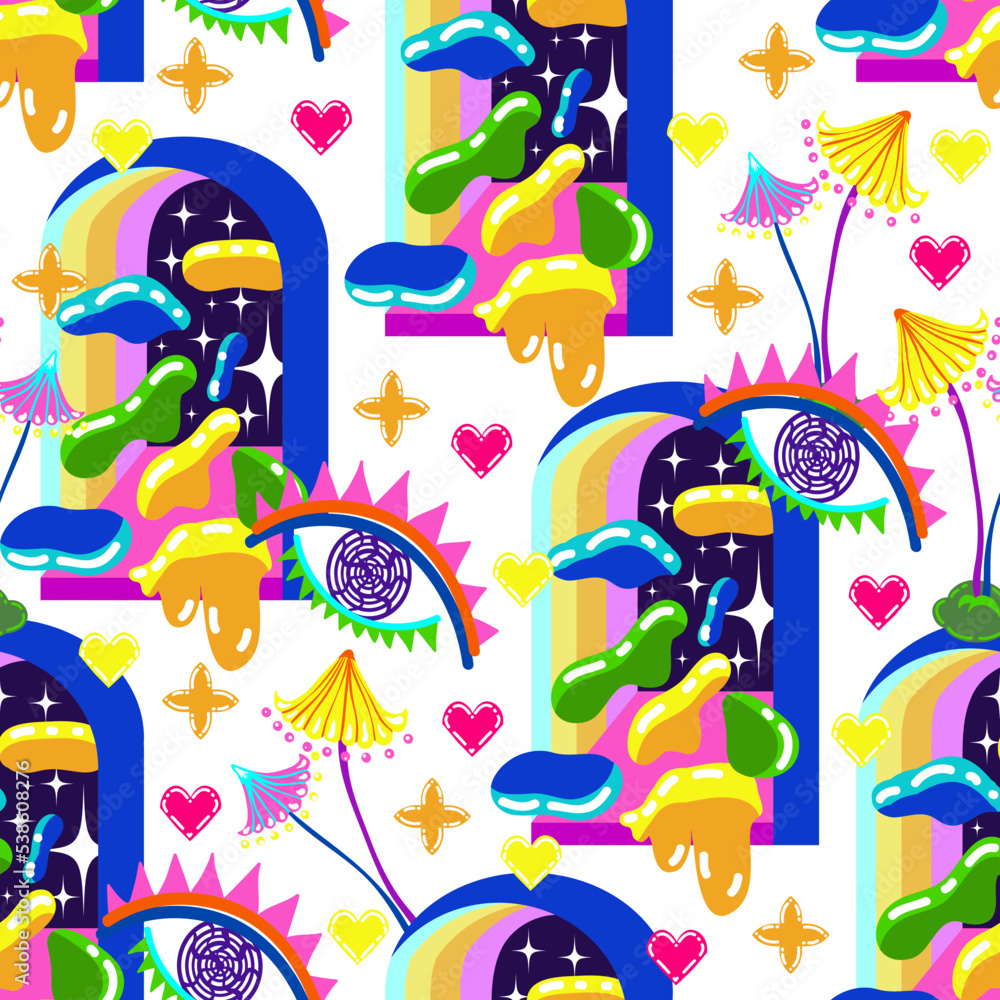 Acid Abstract Characters And Objects Psychedelic Decorative Templates