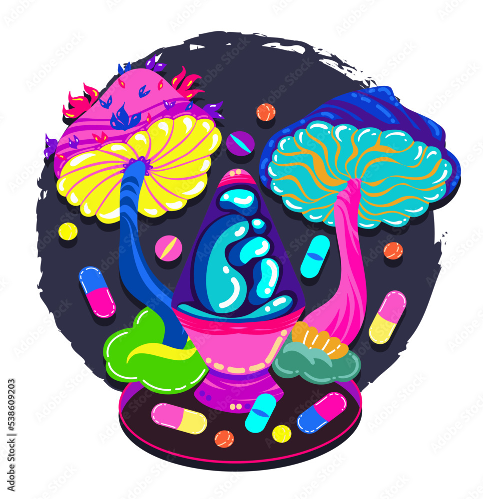 Acid abstract characters and objects. Psychedelic Decorative Templates ...