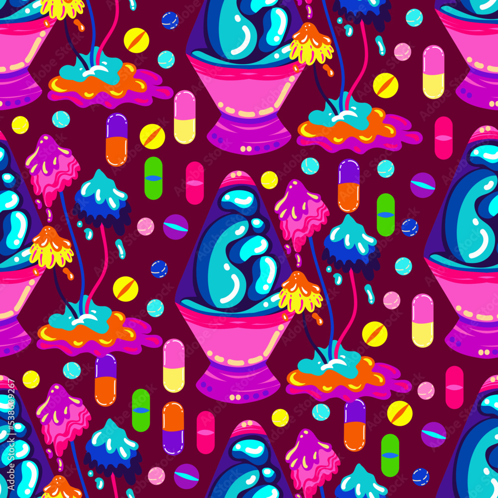 Acid abstract characters and objects. Psychedelic Decorative Templates ...