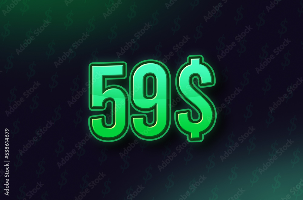 59$ price symbol in Green Color on dark Background with dollar signs ...