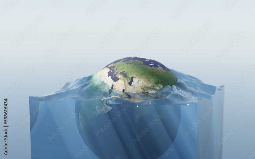 Sea level rise. Earth drowning under water while sea level rising ...