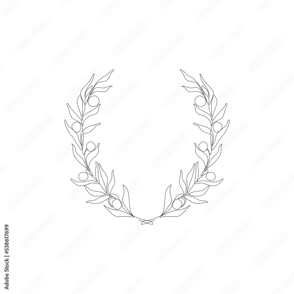 Olive branch wreath icon, continuous line drawing, tattoo, print for ...