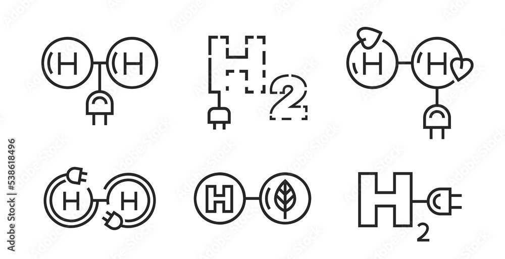 Poster Green hydrogen symbols collection. Editable vector illustration ...