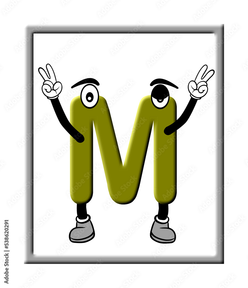 A 3D rendered illustration of the alphabet letter M decorated with ...