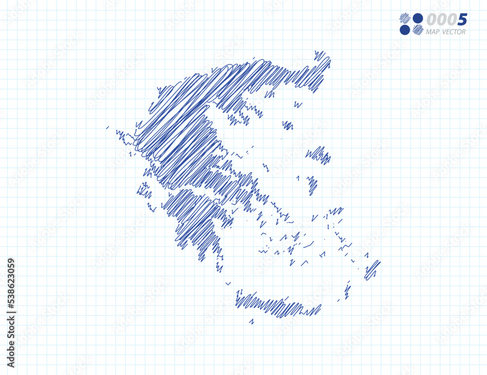 Blue vector silhouette chaotic hand drawn scribble sketch of Greece map ...