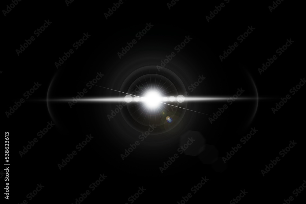 Realistic lens flare lights effect on black background Stock Photo ...