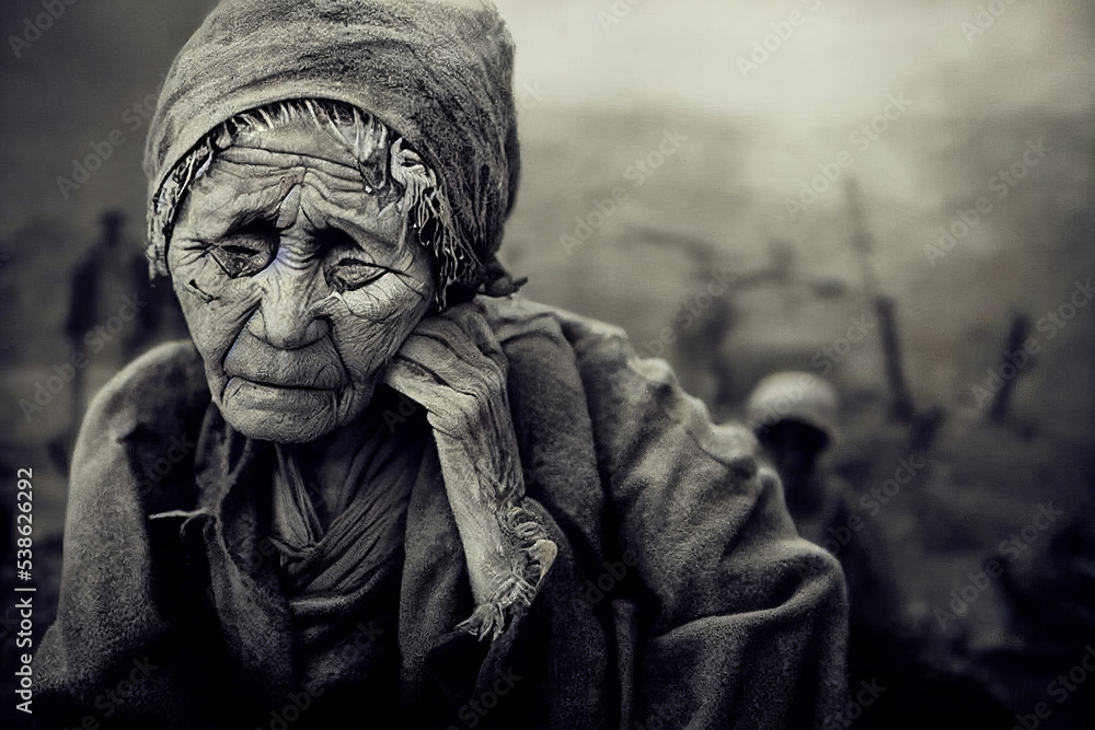 Sad very old woman great grandmother sad and crying over ukraine war ...