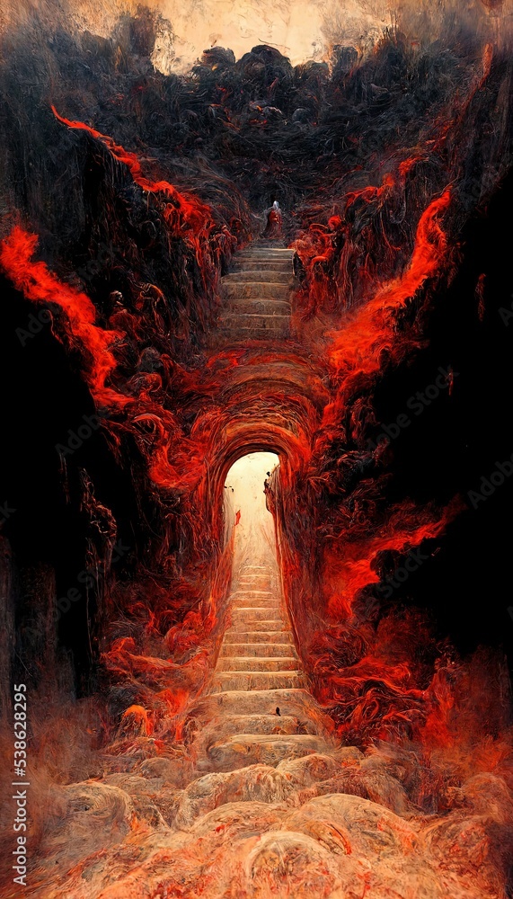 The hell inferno metaphor, souls entering to hell in mesmerize fluid ...