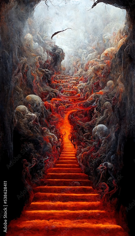 The hell inferno metaphor, souls entering to hell in mesmerize fluid ...