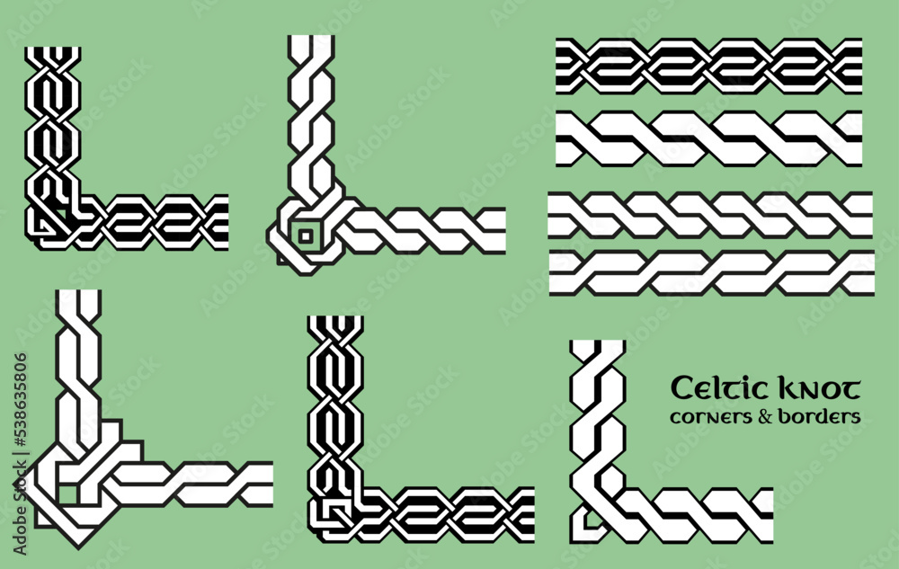 Celtic knot wicker seamless line corners. Scotland knot border, irish ...