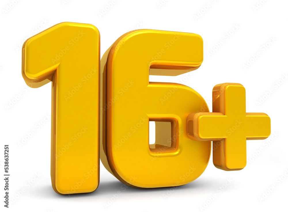 16 plus age restriction sign isolated on white background. Age ...