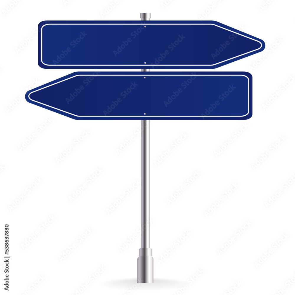 2 Way Blue Road traffic sign. Blank board with place for text.Mockup ...