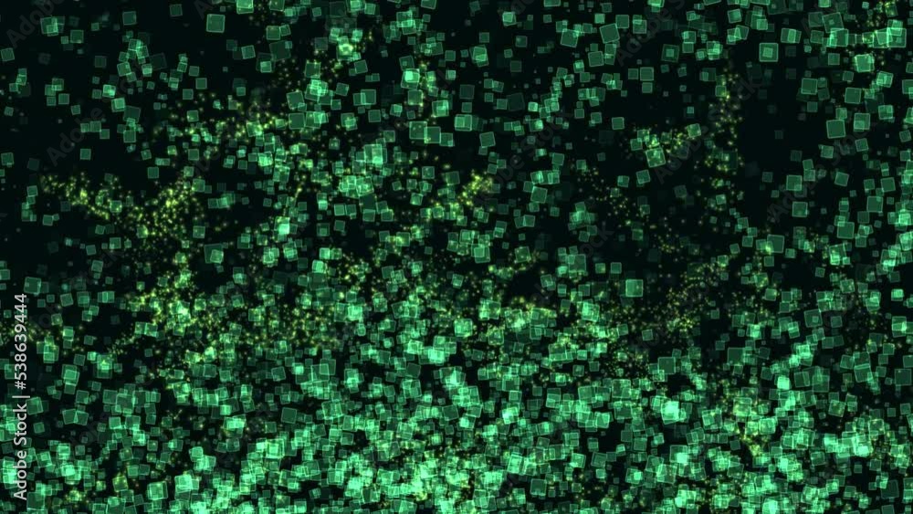 Green cube particles floating from below on the black ground Stock ...