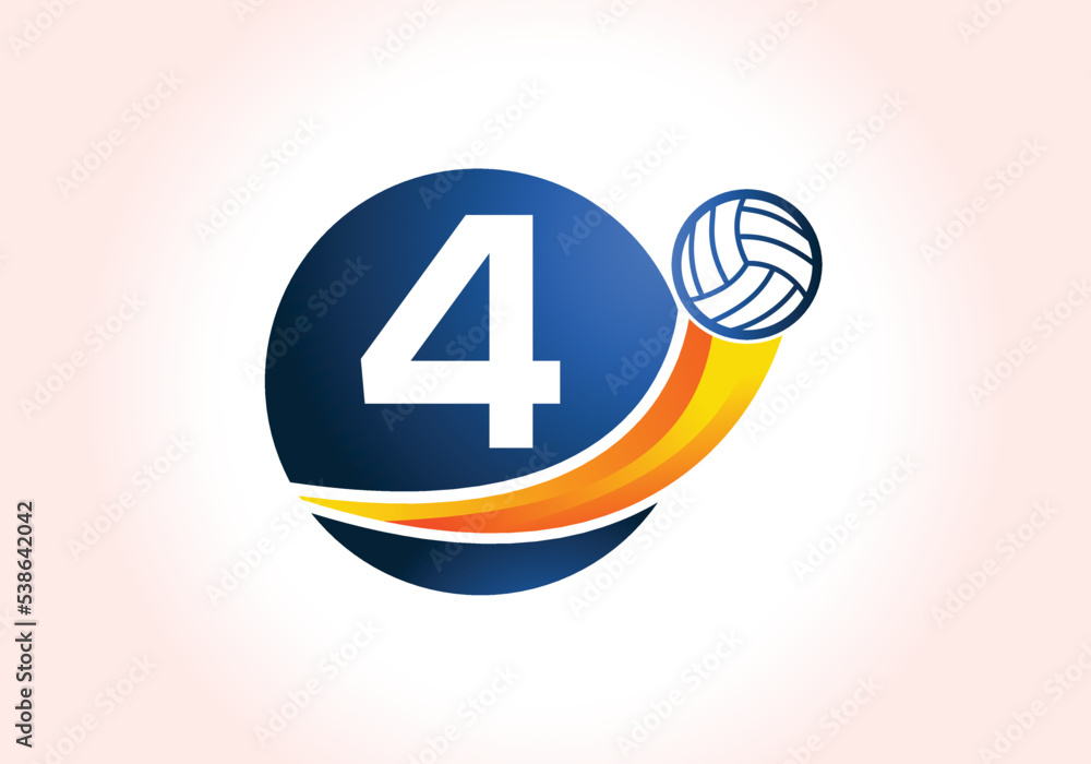 Letter 4 Volleyball Logo Design For Volleyball Club Symbol Vector ...