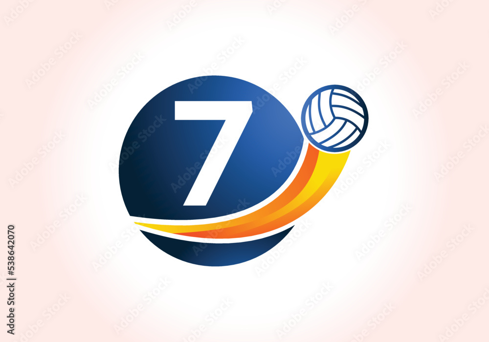 Letter 7 Volleyball Logo Design For Volleyball Club Symbol Vector ...