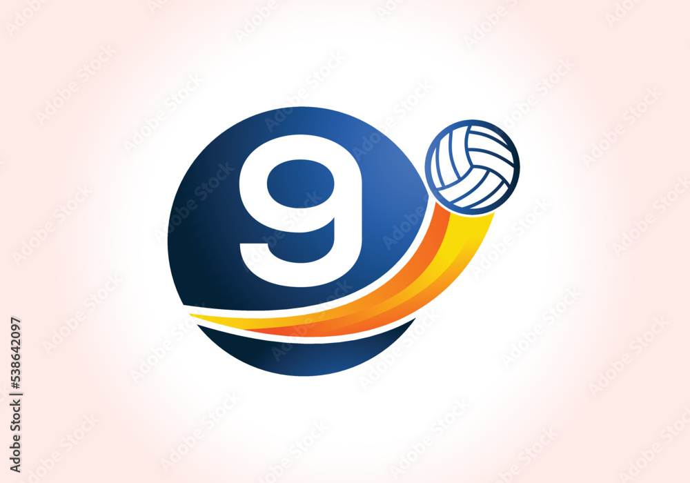 Letter 9 Volleyball Logo Design For Volleyball Club Symbol Vector ...