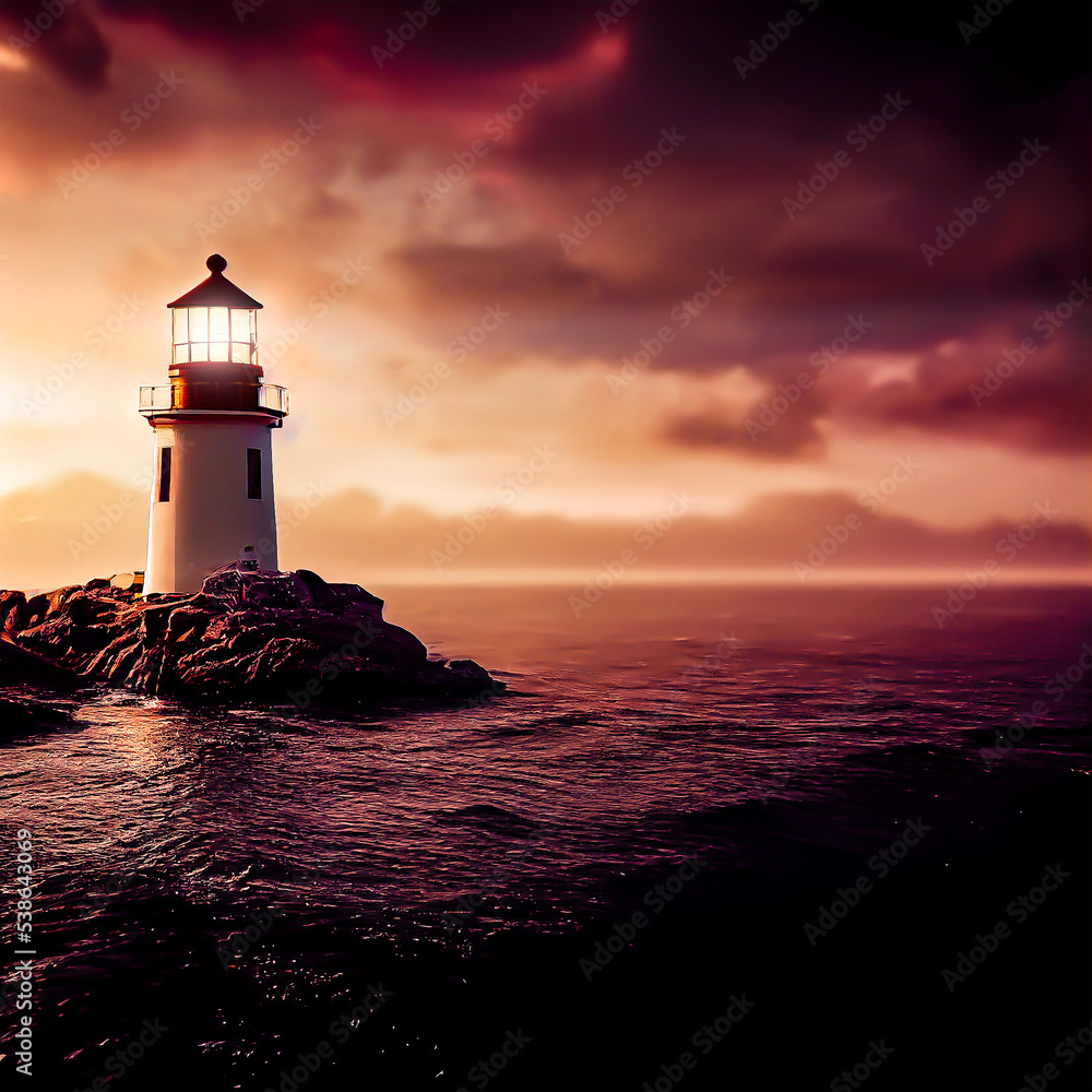 RENDER ILUSTRACION FARO DE PUERTO EN ATARCDECER Stock Illustration ...
