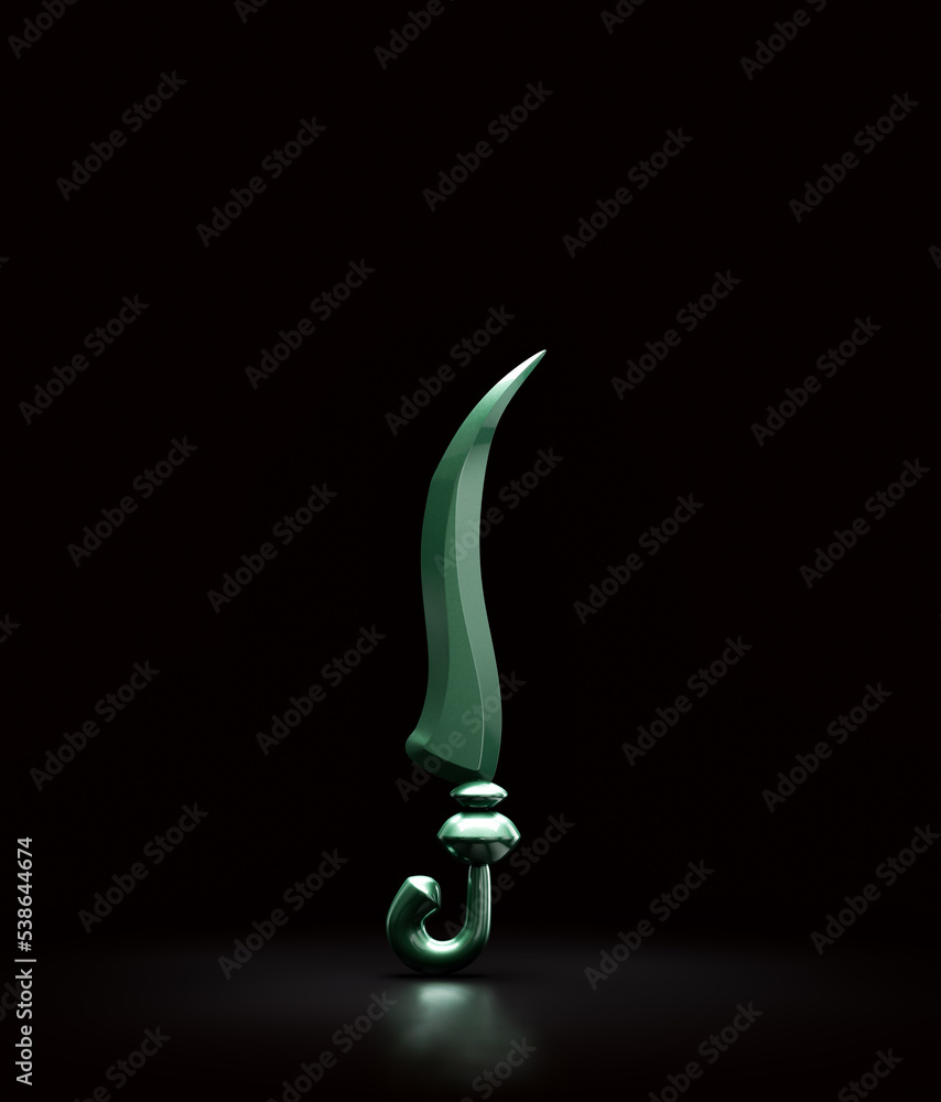 Medieval green dagger. Military and hunting knife. Fantasy game warrior ...
