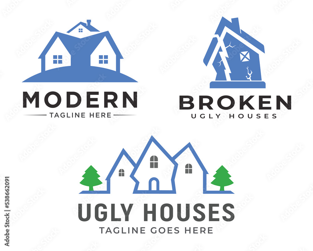 Broken ugly houses modern logo, Broken house icon vector. Trendy flat ...