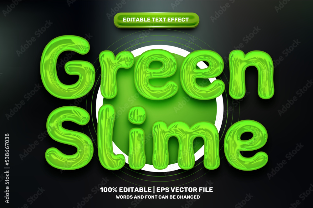 Nature Liquid Green Slime 3d Logo Mock Up Template Editable Text Effect Style Stock Vector