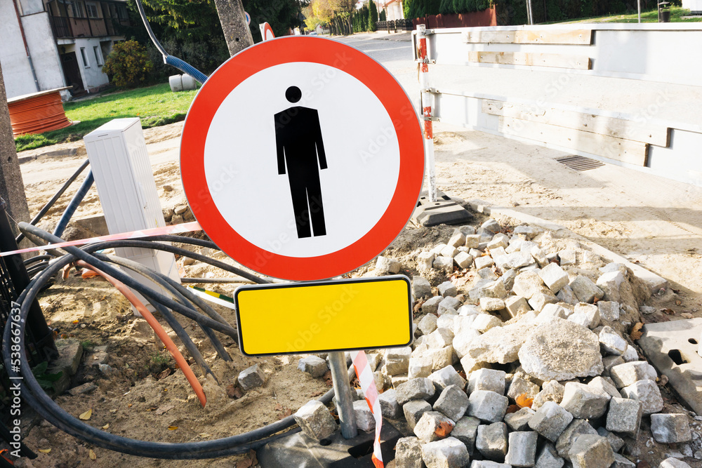 No pedestrian road sign. No walk icon. Pedestrian prohibited sign. Road ...