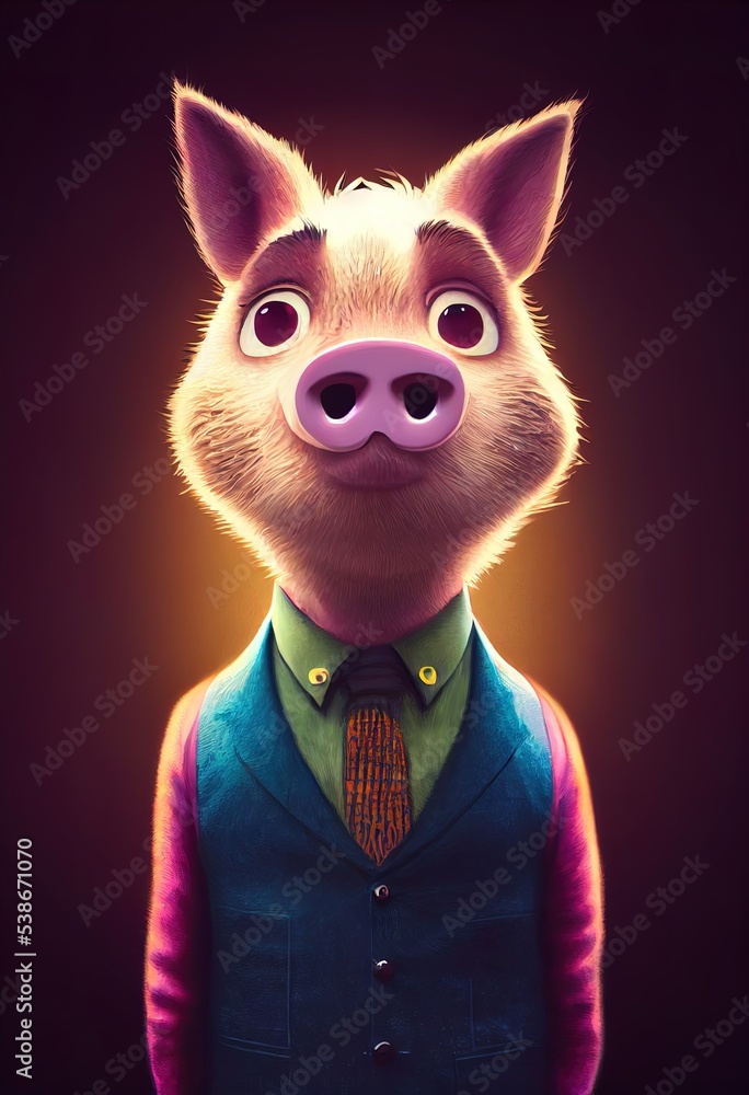 Proud pink pig in business class suit and tie. Dapper, elegant ...
